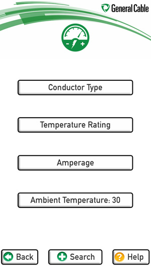 Smart phone, tablet apps for cable conductor and conduit sizing