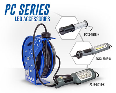 Industrial-duty LED lights available for power cord reels